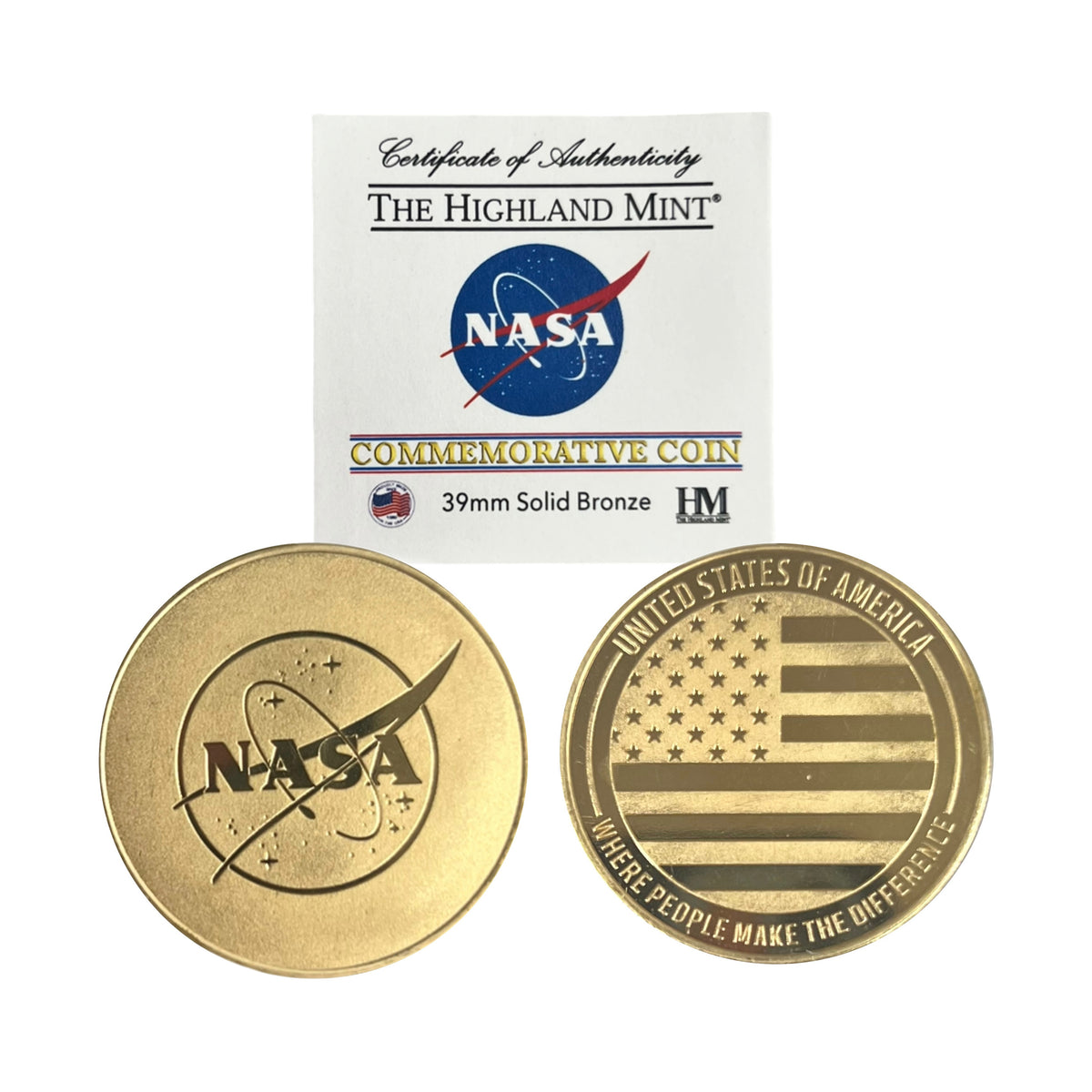 NASA USA Flag Commemorative Solid Bronze Coin – SpaceTrader Gift Shop